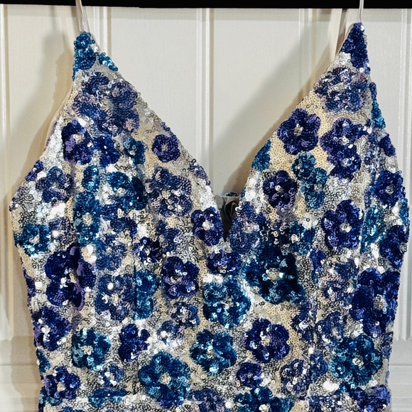 B. Smart | Dresses | B Smart Blue Purple Silver Floral Sequin Gown ...